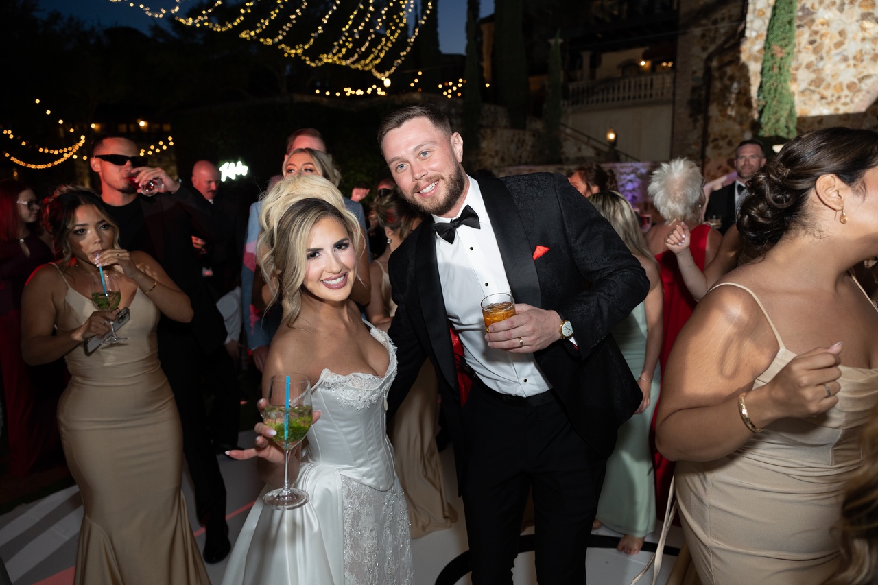 Bella Collina Wedding bride and groom at night during reception - A ...